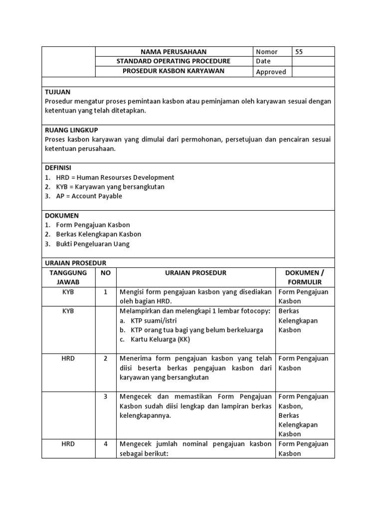 Prosedur Kasbon Karyawan | PDF