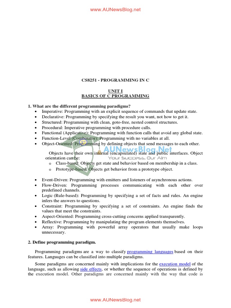 Cs8251 Programming In C Unit I Basics Of C Programming 1 What Are The Different Programming 5566