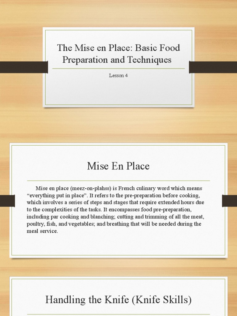 Mise En Place & Basic Knife Skills Lesson | PDF | Knife | Blade