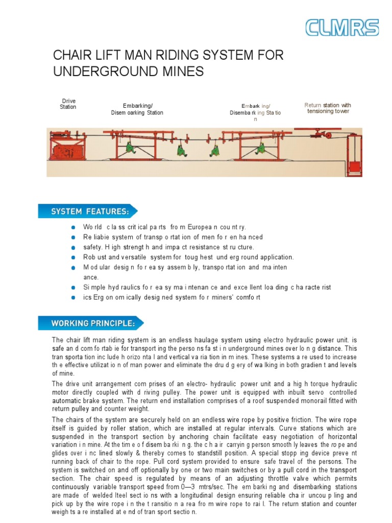Underground Chair Lift System for Mining | PDF | Manufactured Goods ...