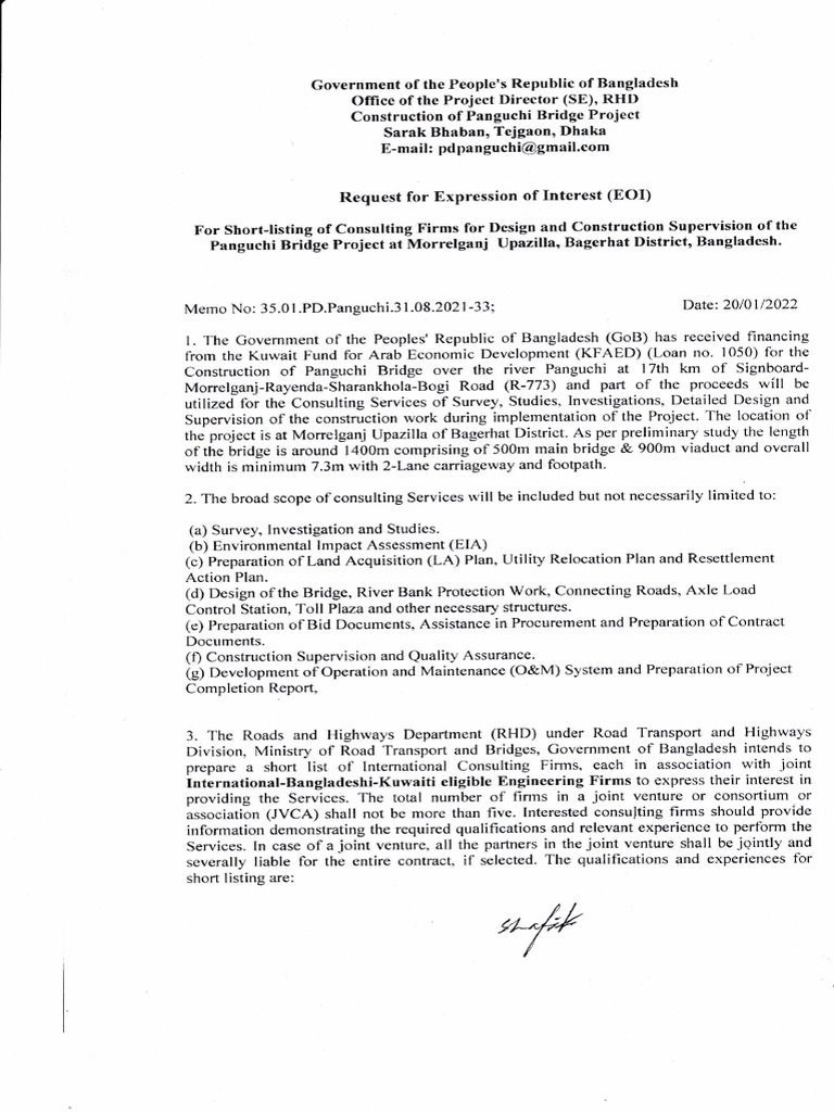 RHD Expression of Interest For Panguchi Bridge Project | PDF ...