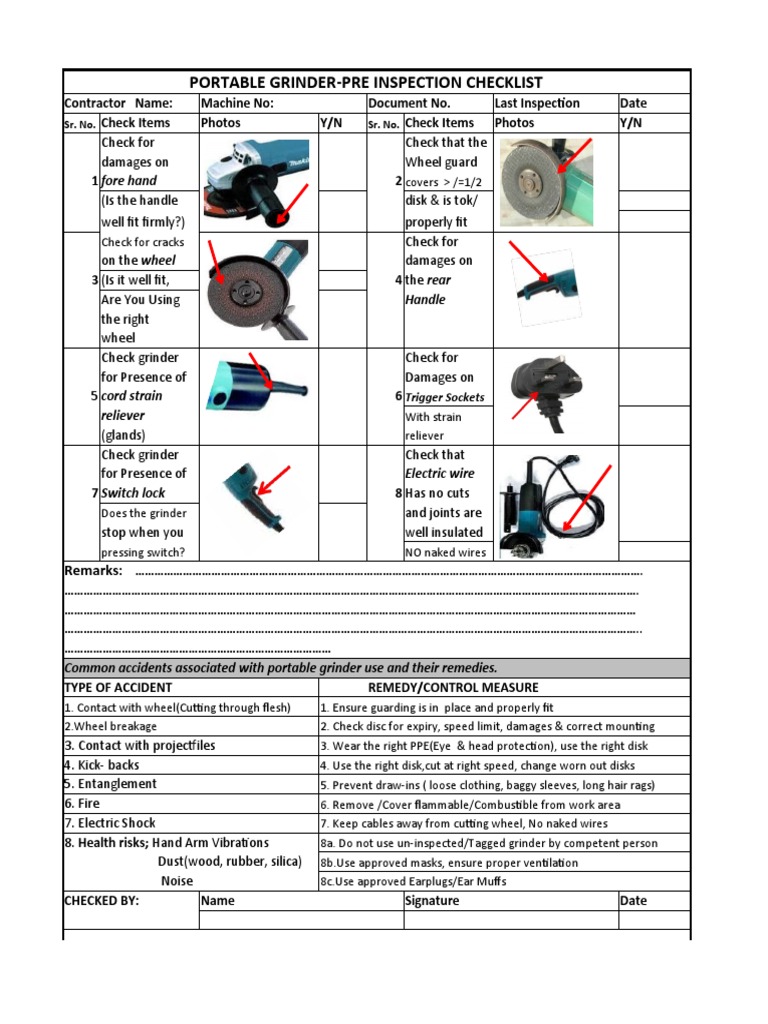 Portable Grinder-Pre Inspection Checklist | Download Free PDF ...