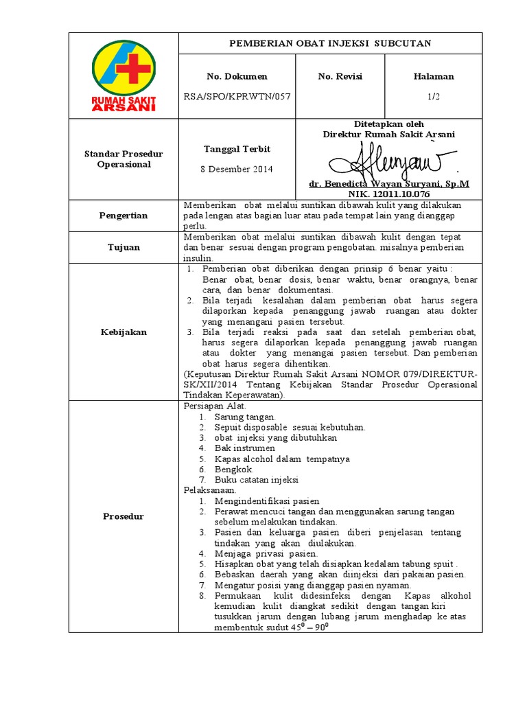 057 - Pemberian Obat Injeksi Subcutan | PDF