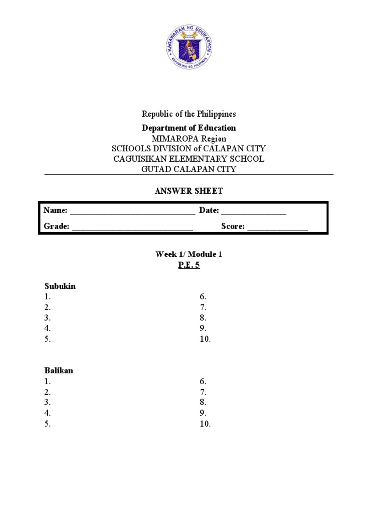 Republic of The Philippines MIMAROPA Region Schools Division of Calapan ...