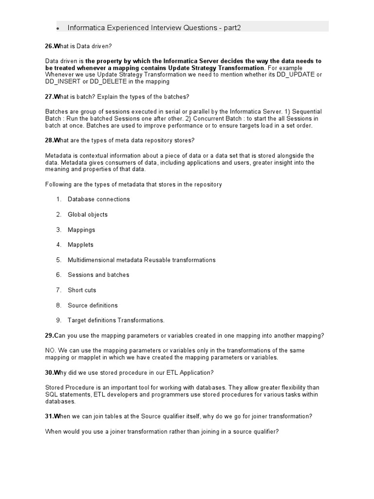 Informatica Experienced Interview Questions - Part 2 | PDF | Ascii | Cache (Computing)
