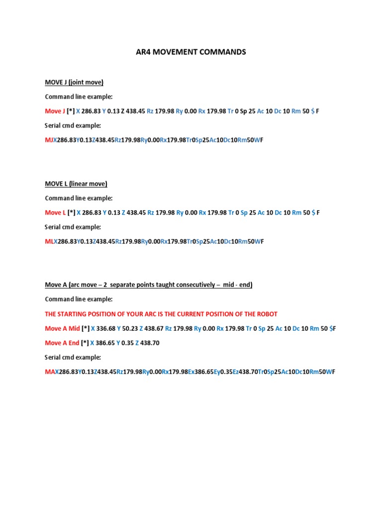 Ar4 Movement Commands: Command Line Example | PDF | Input/Output | Arduino