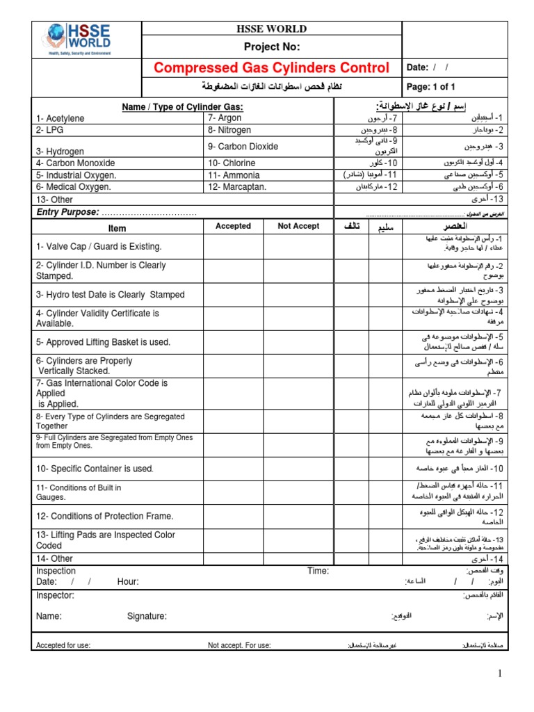 Gas Cylinders Checklists | PDF