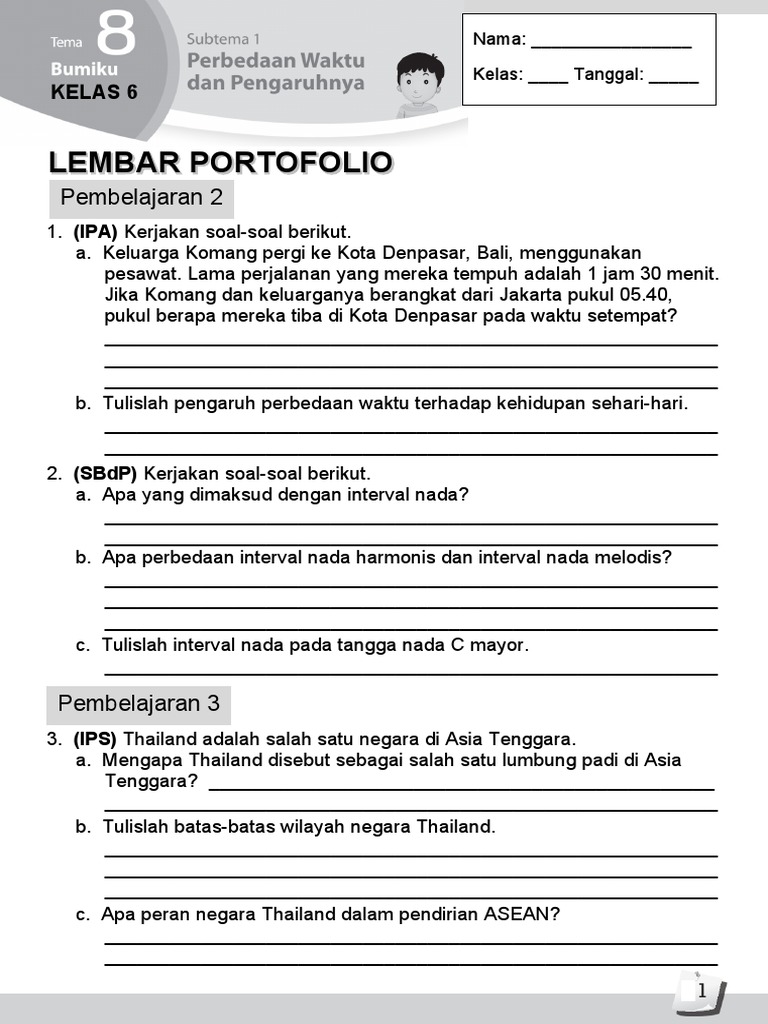 LEMBAR PORTOFOLIO BUPENA 6D Tema 8 Sub 1 | PDF
