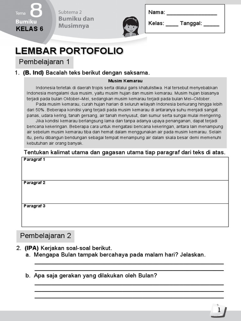 LEMBAR PORTOFOLIO BUPENA 6D Tema 8 Sub 2 | PDF | Pengelolaan Keuangan & Uang | Kajian Bahasa Asing