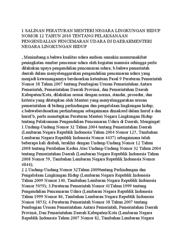 1 Salinan Peraturan Menteri Negara Lingkungan Hidup Nomor 12 Tahun 2010 Tentang Pelaksanaan ...