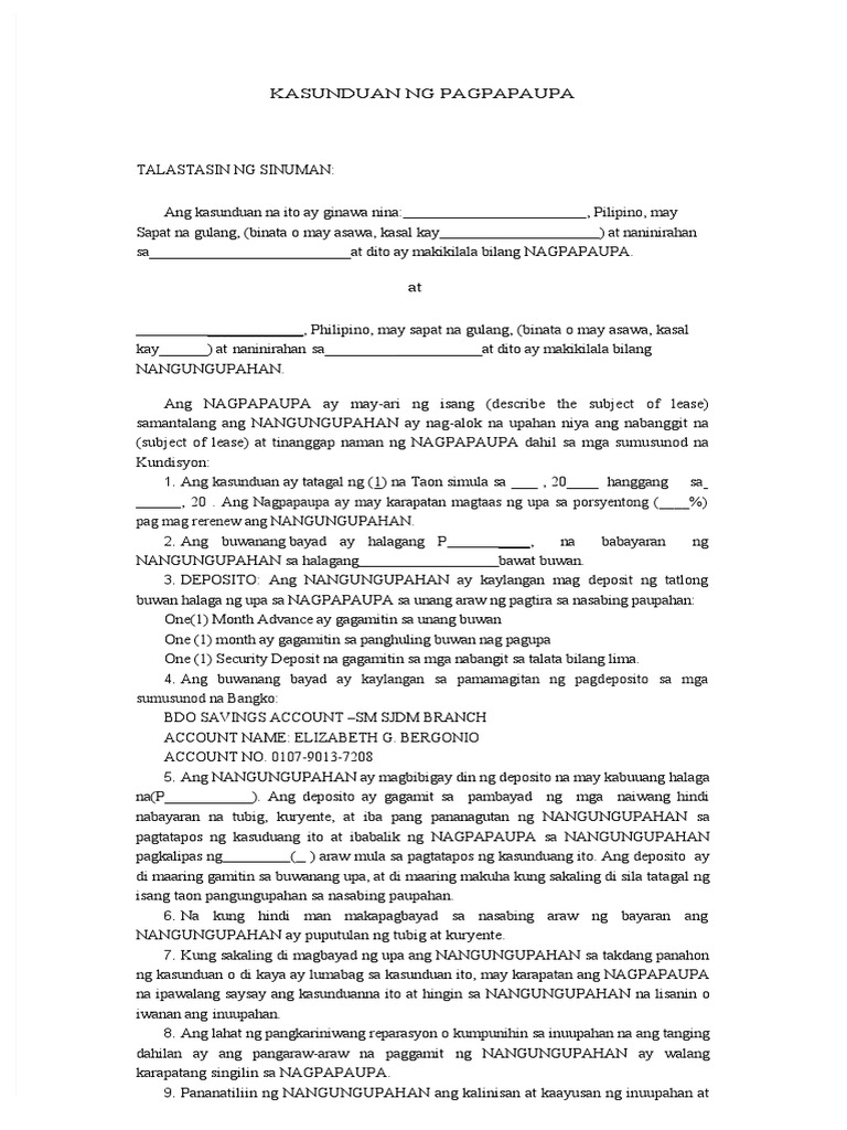PDF Contract of Lease Tagalogdocx | PDF
