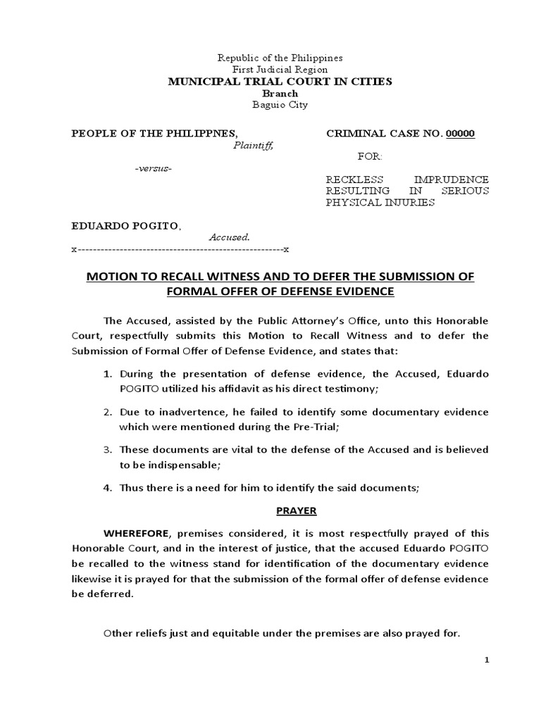 Motion to Recall Witness in Trial | PDF | Witness | Government
