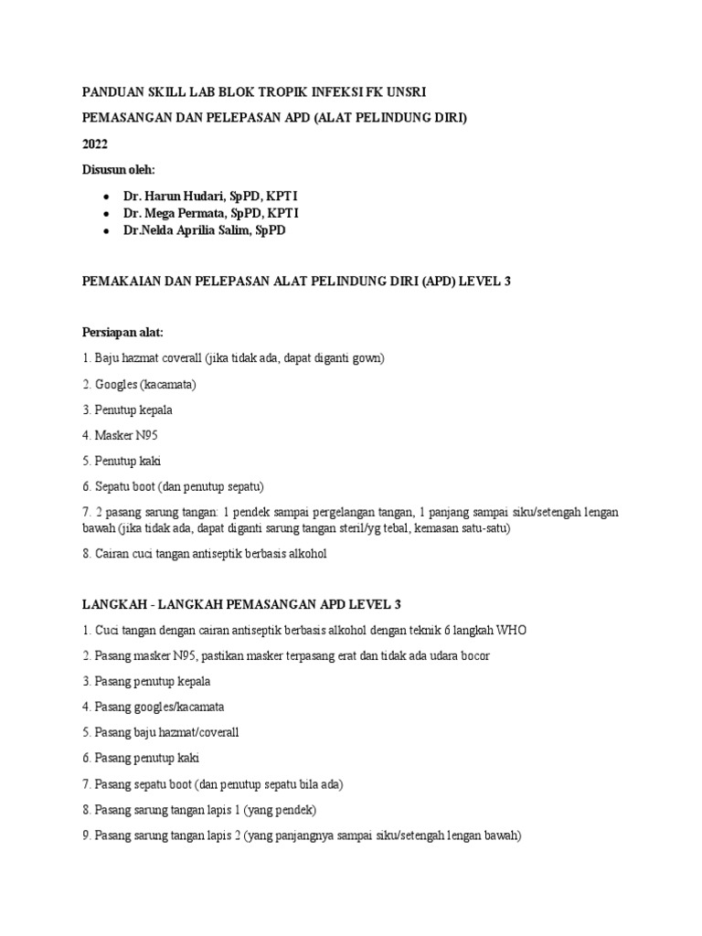 Langkah Pemasangan Dan Pelepasan APD | PDF