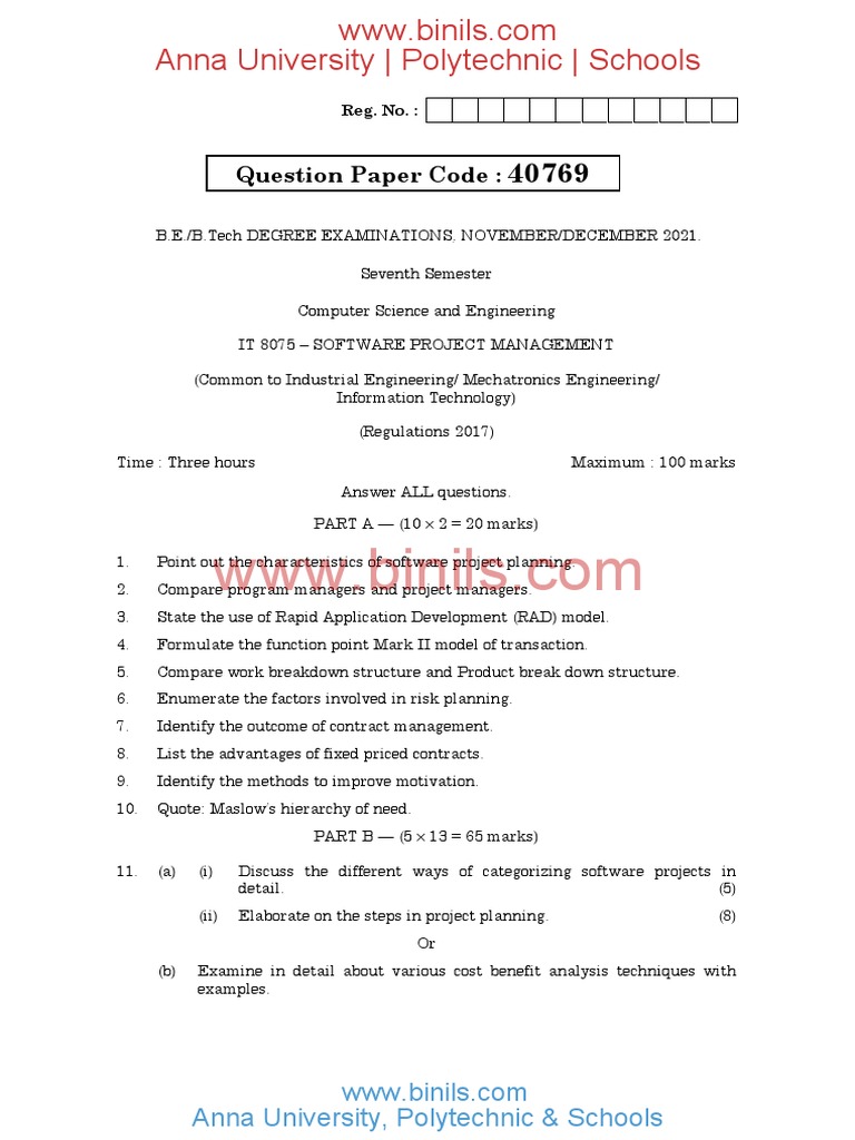 Question Paper Code:: Anna University, Polytechnic & Schools | PDF ...