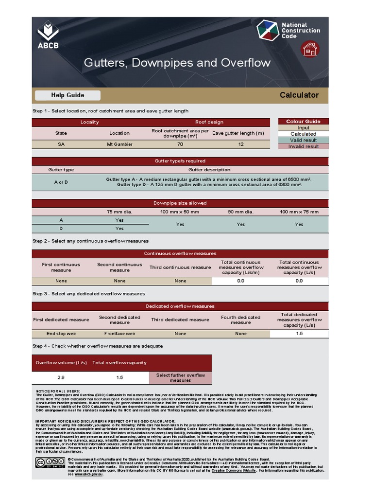 Gutters, Downpipes and Overflow: Calculator | PDF | Reliability ...