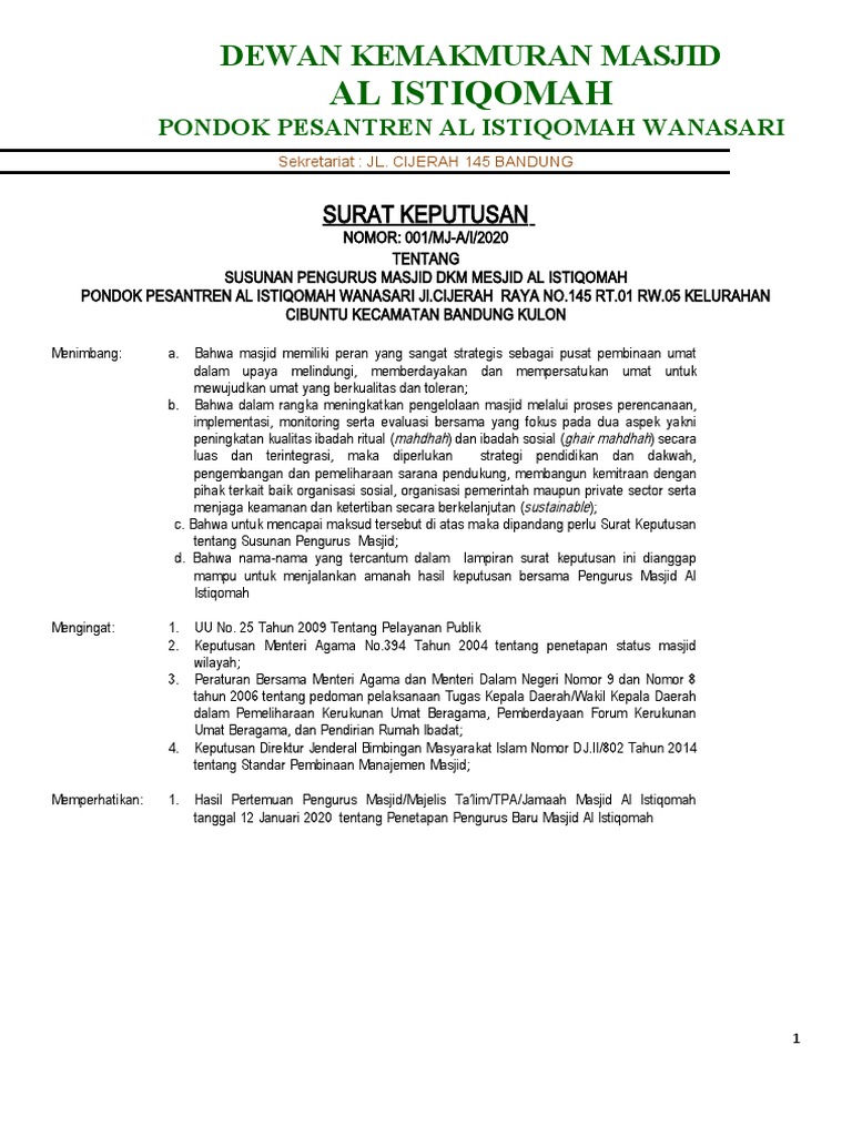 SK PENGURUS TAKMIR MASJID 2016-2019 Revisi | PDF