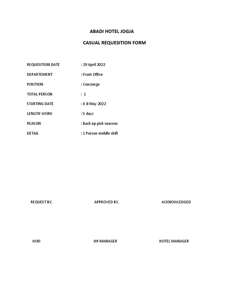 Casual Requisition Form for Abadi Hotel | PDF