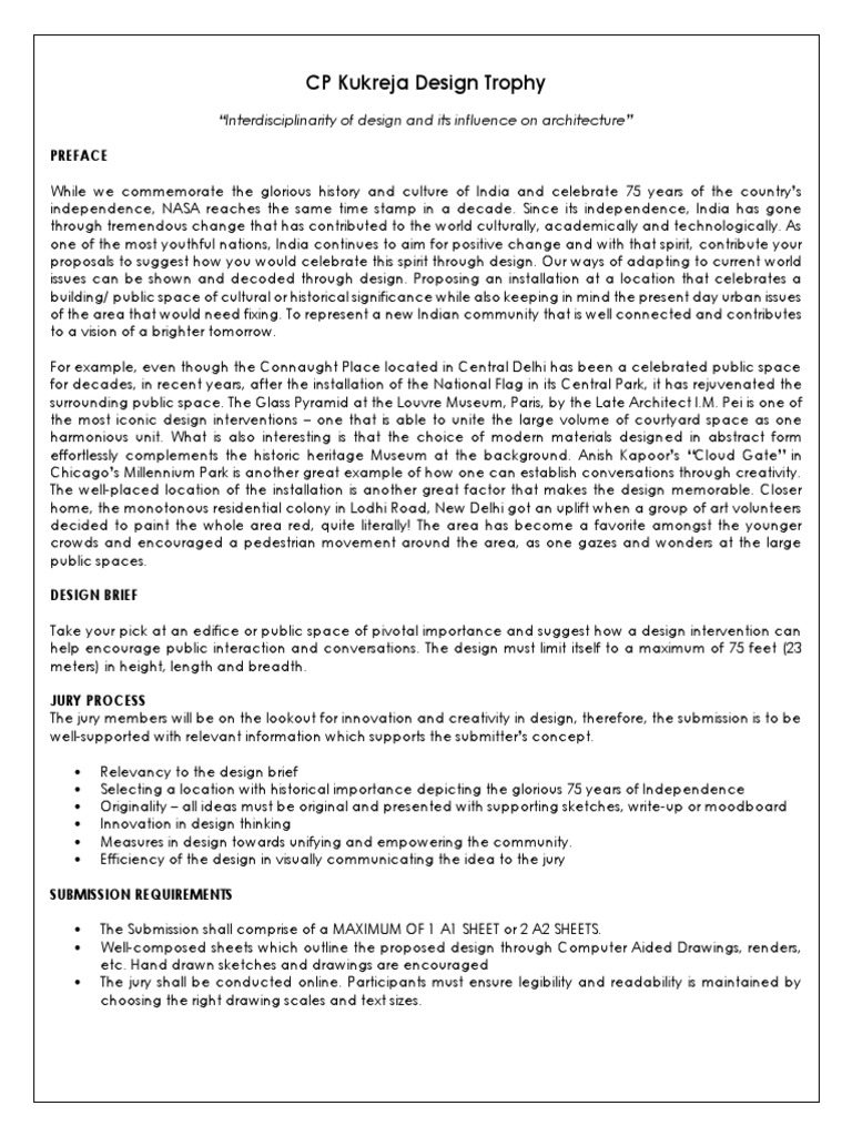 CP Kukreja Design Trophy - Draft | PDF | Design