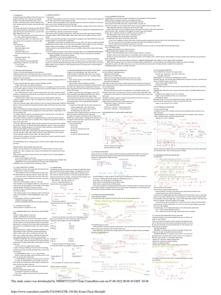 CSE 330 My Exam Cheat Sheet PDF | PDF | Process (Computing ...