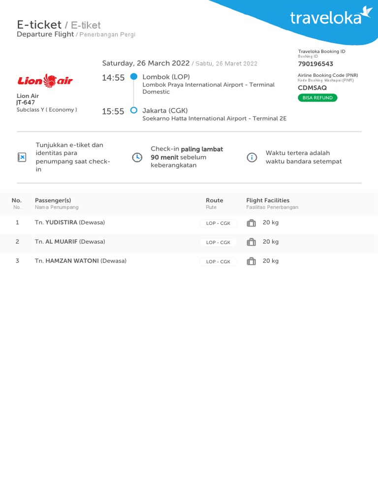 Yudistira LOP CDMSAQ CGK FLIGHT - ORIGINATING | PDF