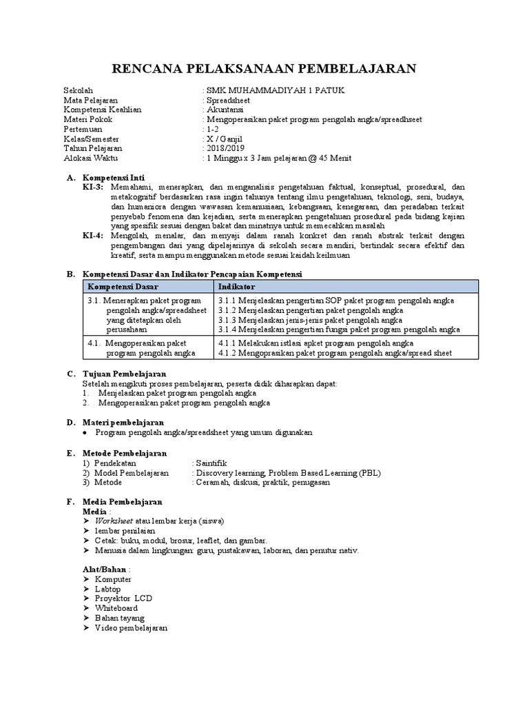 RPP Spreadsheet | PDF