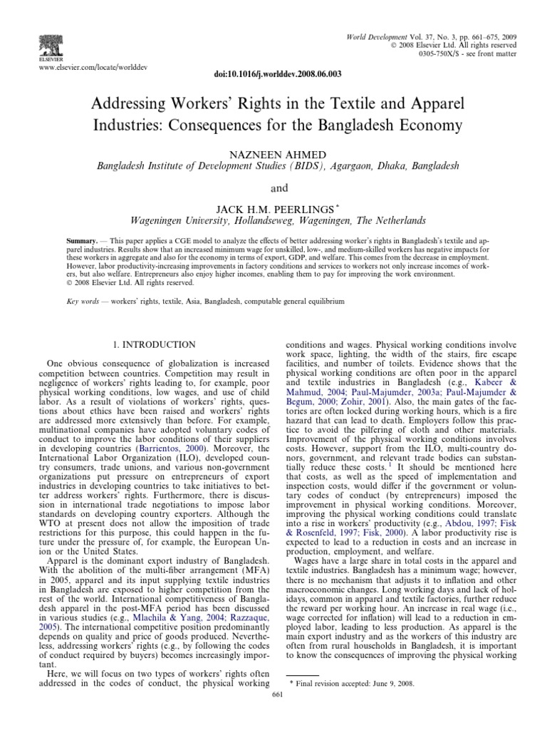 Addressing Workers' Rights in The Textile and Apparel Industries ...