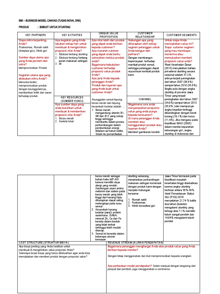 Contoh - Nova DKK - Model Canvas Sereal Stunting | PDF