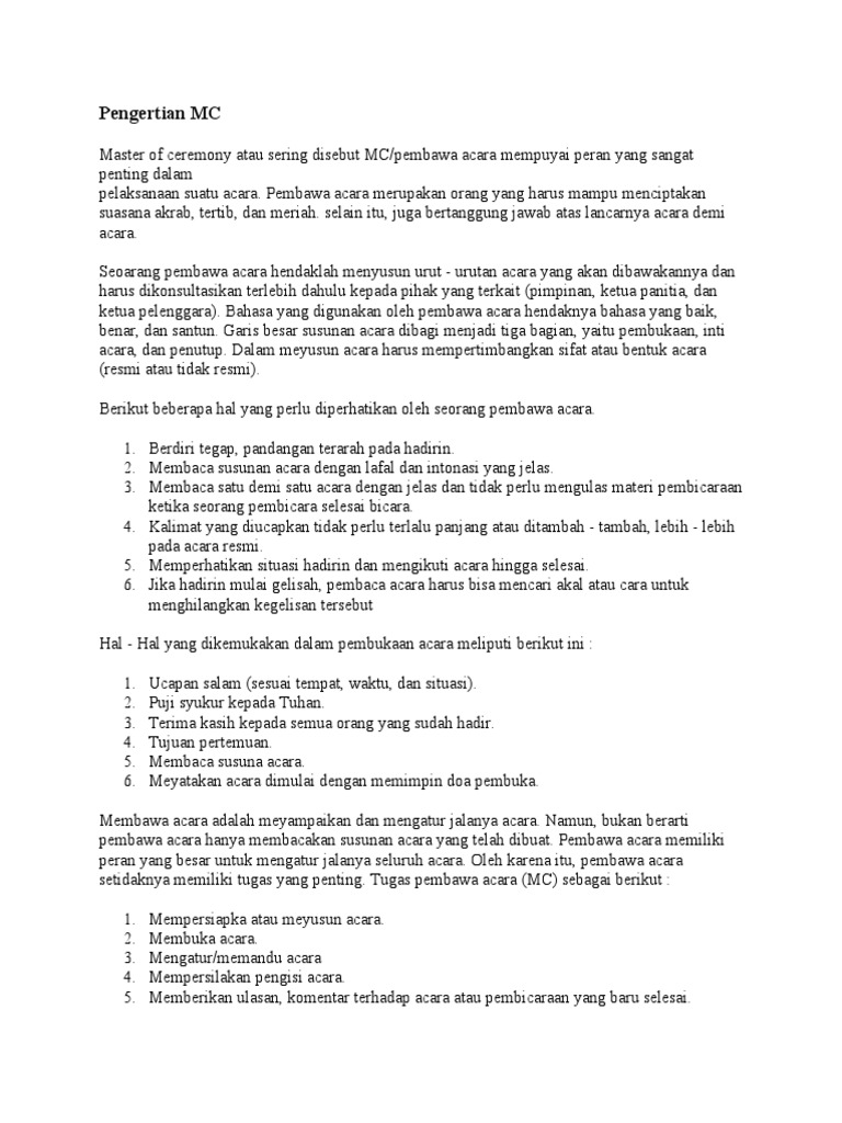 Contoh Pengertian MC | PDF