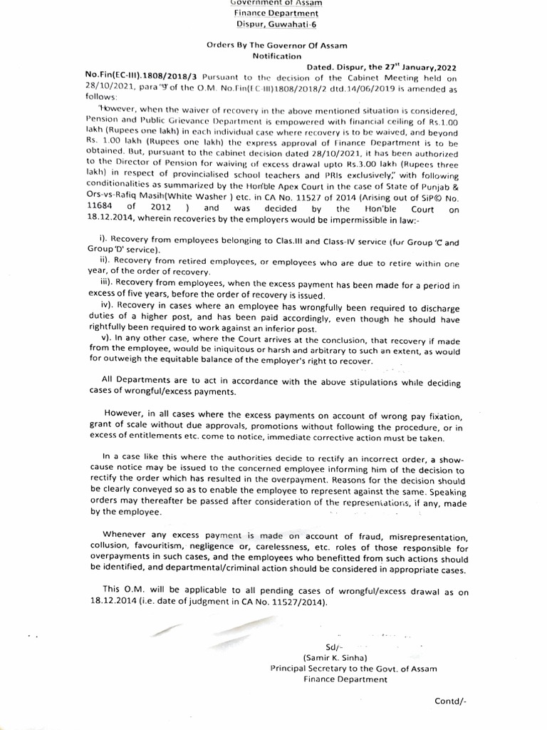 OM On Excess Drawal | PDF | Employment | Common Law