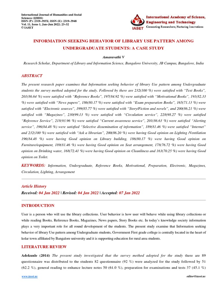 Information Seeking Behavior of Library Use Pattern Among Undergraduate ...