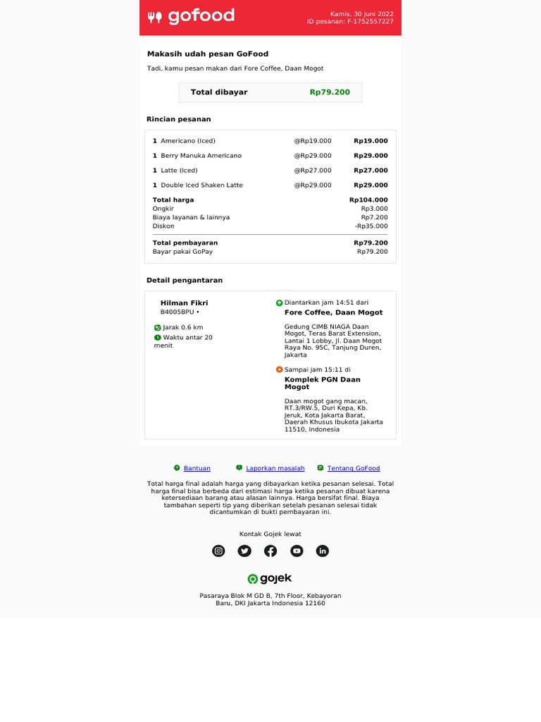 Struk Gofood Fore 30.06.22 | PDF