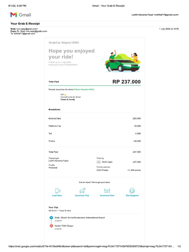 Struk Grabcar 01.07.22 | PDF