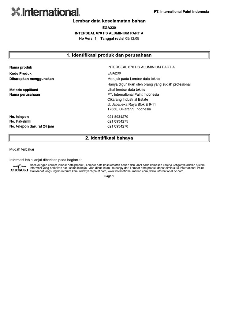 MSDS EGA230 - Idn-Loc - IND - Interseal.Aluminium Part A | PDF