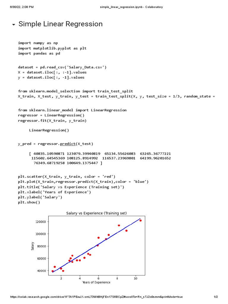 Simple - Linear - Regression - Ipynb - Colaboratory | PDF Simple - Linear - Regression - Ipynb - Colaboratory | PDF