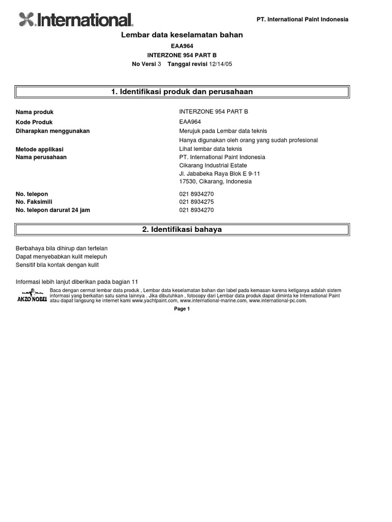 KESELAMATAN BAHAN INTERZONE 954 PART B | PDF