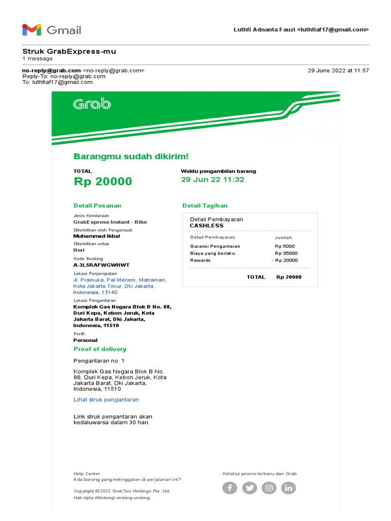 Struk GrabExpress 29.06.22 | PDF