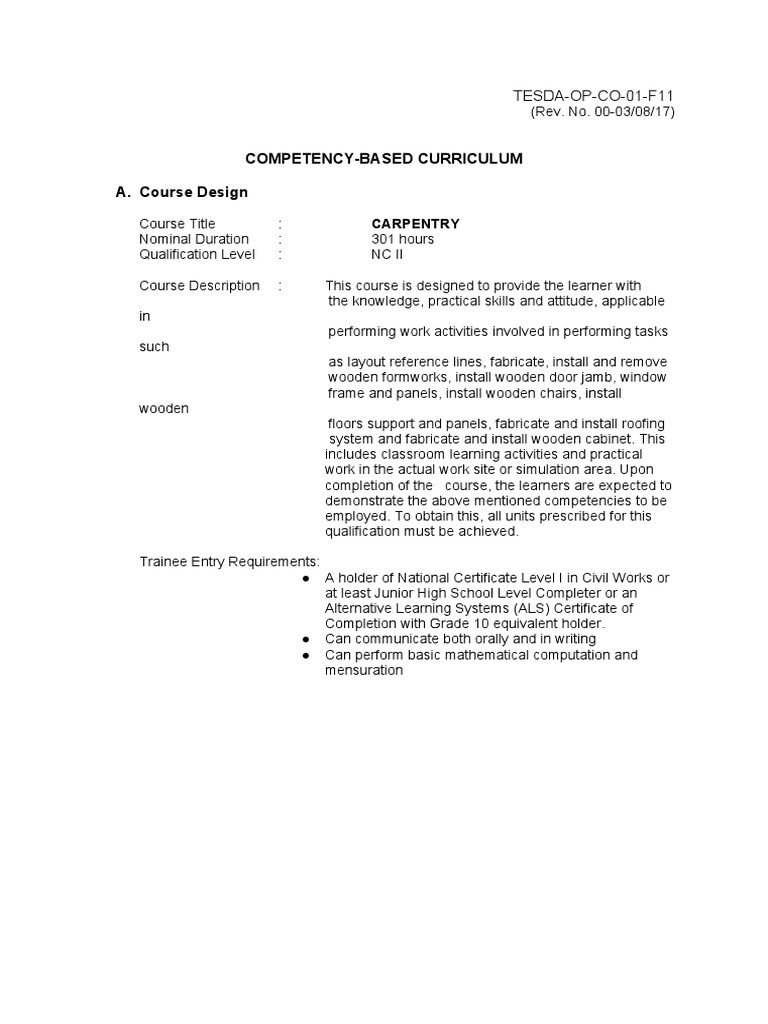 Carpentry NC II | PDF | Communication | Occupational Safety And Health