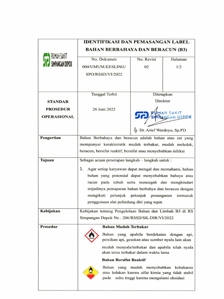 Spo Kesling Identifikasi Dan Pemasangan Label Bahan Berbahaya Dan ...