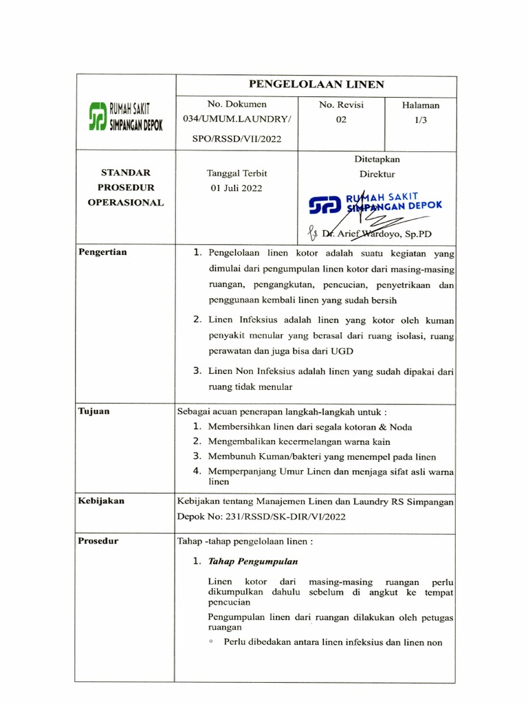 Spo Laundry Pengelolaan Linen | PDF