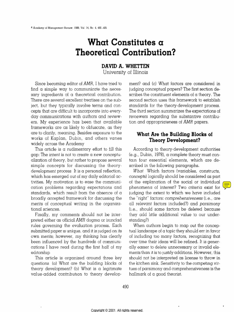 Article 04 Whetten What Constitutes A Theoretical Contribution | PDF