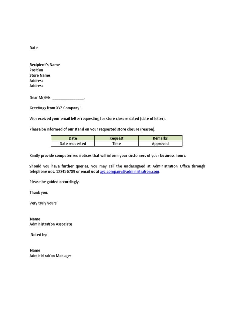 Store Closure Template - Approved | PDF