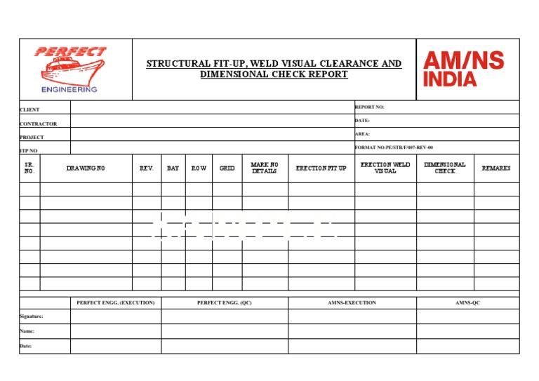 F-007 Structural Fit-Up, Weld Visual Clearance and Dimensional Check ...