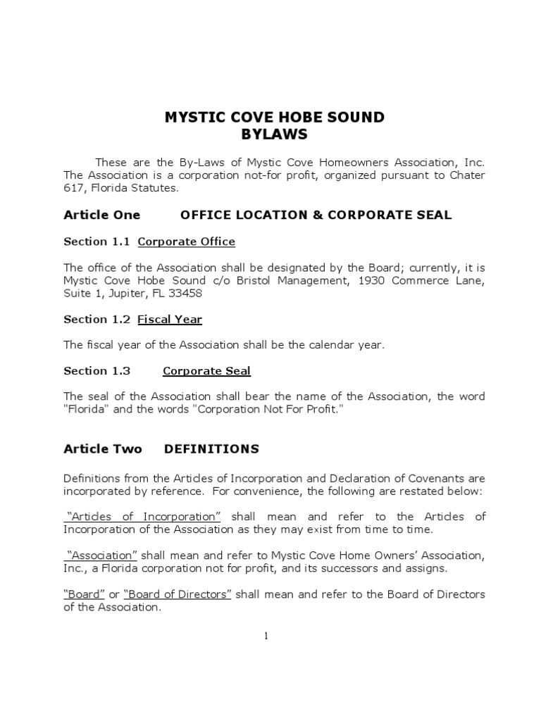 Mystic Cove Bylaws | PDF | Proxy Voting | Board Of Directors