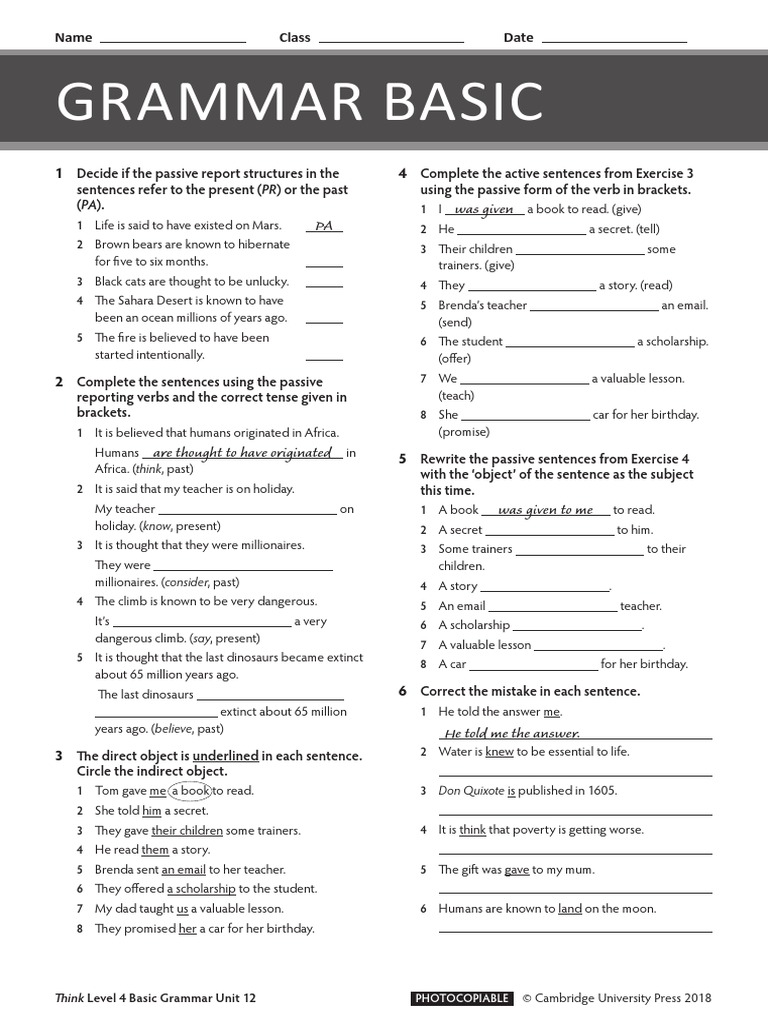THINK L4 Unit 12 Grammar Basic | PDF | Syntax | Grammar