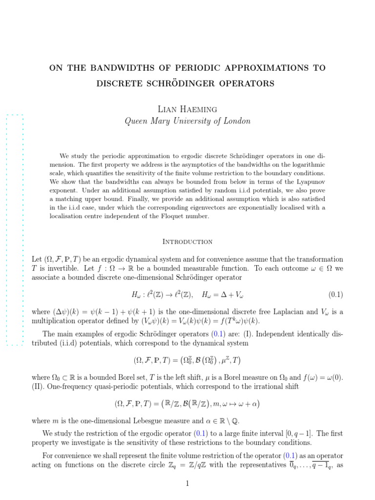 On The Bandwidths Of Periodic Approximations To Discrete Schrödinger Operators Pdf Measure