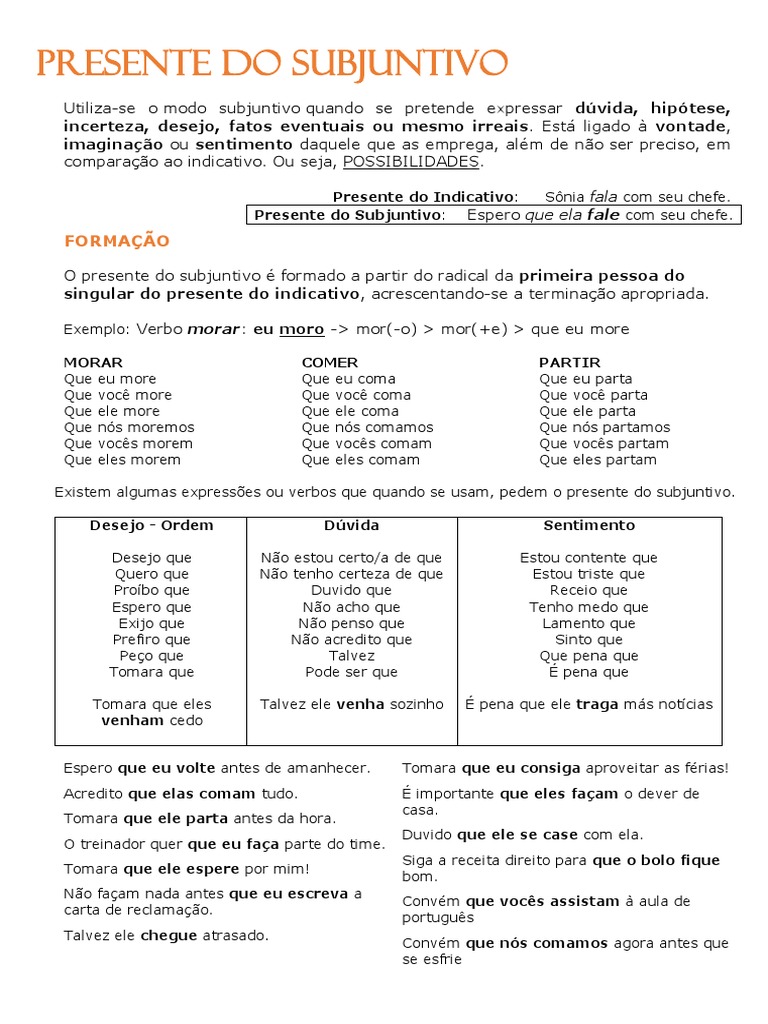 Subjuntivo, Presente | PDF | Linguística | Conjugação gramática