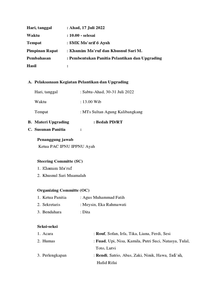 Notulen Rapat Pembentukan Panitia | PDF