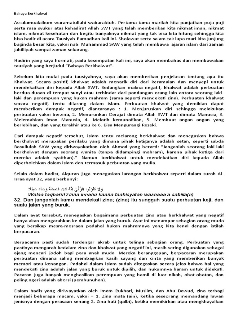 Bahaya Berkhalwat | PDF