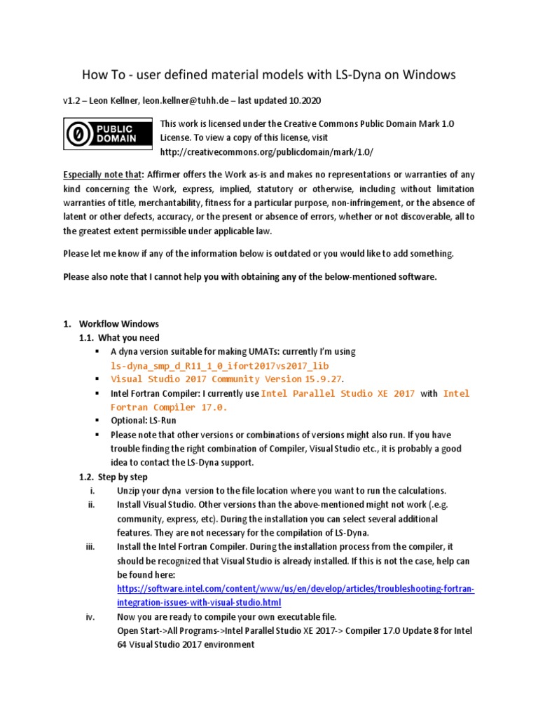 How To User Defined Material Models With Ls Dyna On Windows Pdf