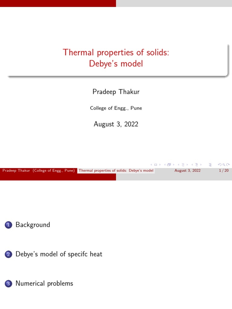 Thermal properties of solids: Debye's model | PDF | Phonon | Normal Mode